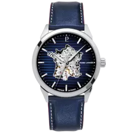 Montre Homme MONARCK France Argenté Cadran Bleu Bracelet Cuir Bleu 22 MM 316F166 | Pierre Lannier