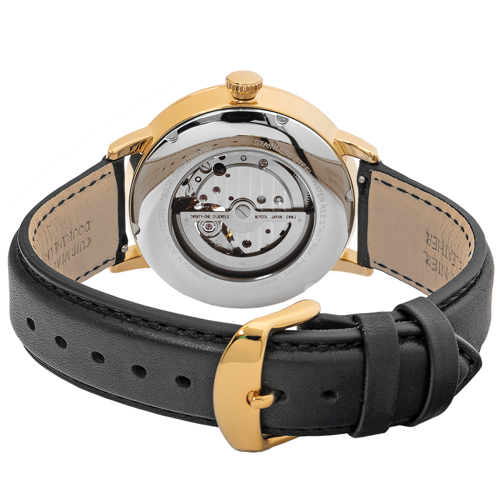 Men Watch TRIO Black Dial Black Leather Strap 335B233 | Pierre Lannier